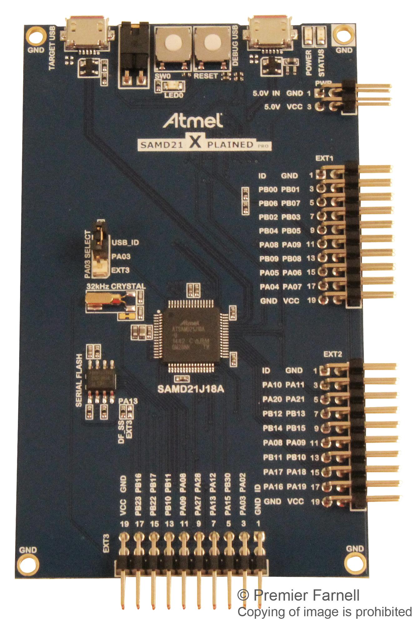ATSAMD21-XPRO - Microchip - Evaluation Kit, SAM D21 ARM® Cortex®-M0+ MCU, Mechanical Buttons