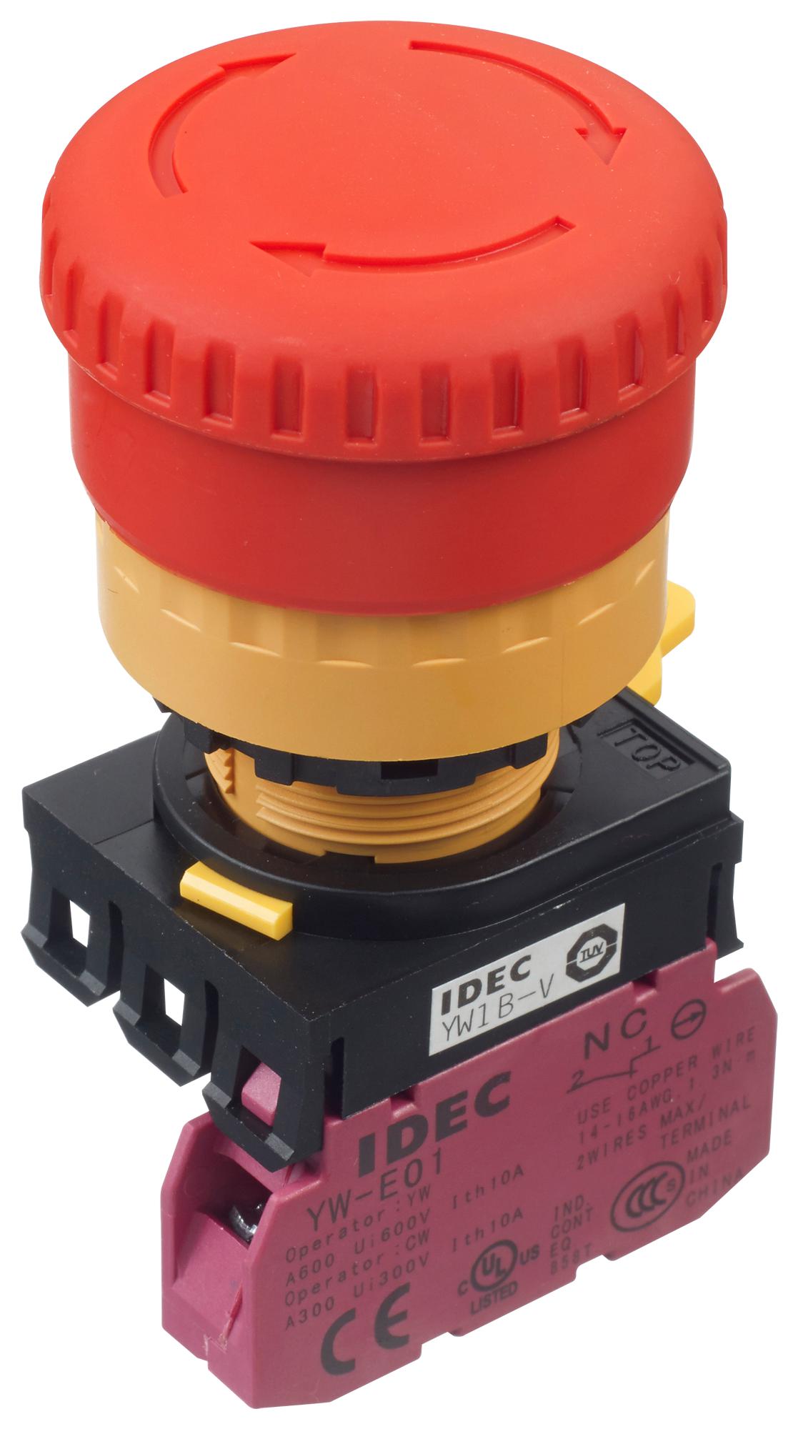 YW1B-V4E01R - Idec - Emergency Stop Switch, SPST-NC, Pull/Turn to Reset