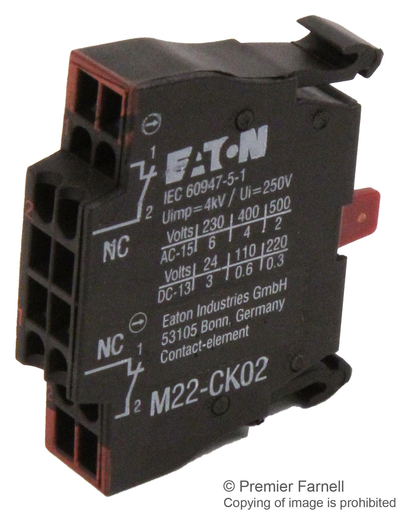 M22-CK02. - Eaton Moeller - CONTACT BLOCK, DPST-NC, SPRING CLAMP